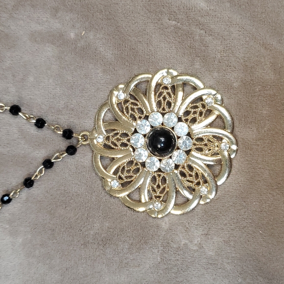 Jewelry | Gold Rhinestones Medallion Necklace | Poshmark
